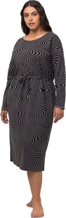 Ulla Popken Damen große Größen Übergrößen Plus Size Loungewear-Kleid, Oversized, Rundhals, Langarm, Taschen anthrazit 50+ 821546349-50+