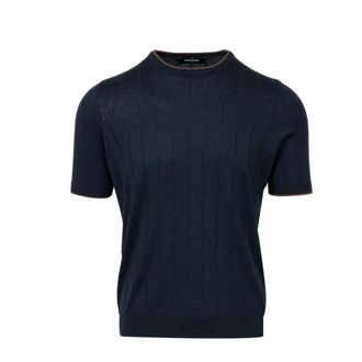 Gran Sasso Rundhals-Kurzarmstrick - - Knitwear - Herren - Blau - 3XL