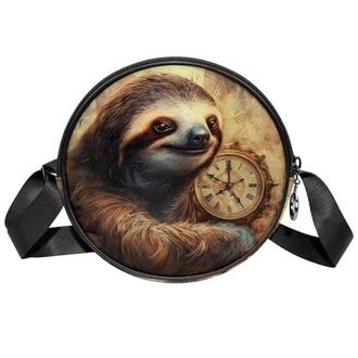 Generic Sac &agrave; bandouli&egrave;re rond pour femme, petit sac &agrave; bandouli&egrave;re vintage avec fermeture &eacute;clair, bretelles r&eacute;glables, style d&eacute;contract&eacute; pour femmes et filles