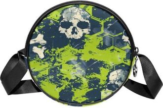 Generic Sac &agrave; bandouli&egrave;re Circle pour femme, petit sac &agrave; bandouli&egrave;re camouflage avec fermeture &eacute;clair, bretelles r&eacute;glables, sac &agrave; main rond d&eacute;contract&eacute; pour f