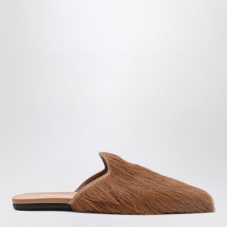 Prada Sandfarbener Sabot mit Felloptik