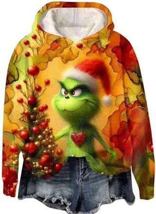 Generic Le Grinch Sweat A Capuche Femme Christmas The Pull Pilou Noel Pulls Pyjama Chaud Oversize Costume Polaire 2025 Moche Plaid Hiver Deguisement Adulte Sw