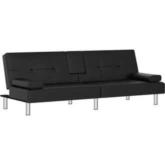vidaXL Schlafsofa mit Getr&auml;nkehaltern Schwarz Kunstleder - Vidaxl