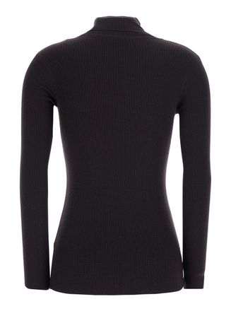 Elisabetta Franchi Ribbed Turtleneck with Chest Pocket Sweater - Black
