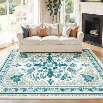 Generic Tapis &agrave; Motif Motif Classique R&eacute;tro Grand Antid&eacute;rapant &agrave; Poils Courts Doux Chambre Poil Ras de Sol Bleu-Vert, 160 x 230 cm