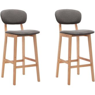 Les Tendances Chaise de bar tissu gris clair et bois de h&ecirc;tre massif Kamila - Lot de 2