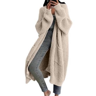 Generic Cardigan long surdimensionn&eacute; pour femme, l&eacute;ger avec poche pour lautomne et lhiver, beige, 5XL