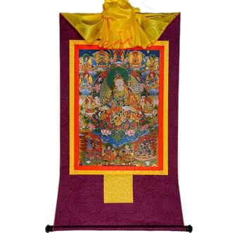 Generic Padmasambhava tibetischen Thangka Wandteppich Poster Vintage buddhistischen Thangka Brokat für Schlafzimmer Wohnzimmer Dekor (Color : Purple, Size : S