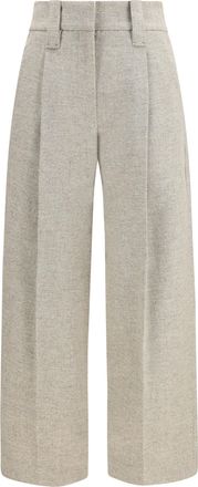 Brunello Cucinelli High-Waisted Pleated Virgin Wool Trousers - Beige