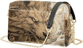 Mnsruu Sacs à bandoulière en cuir pour femme, motif loup bête dans les vagues, sac à main