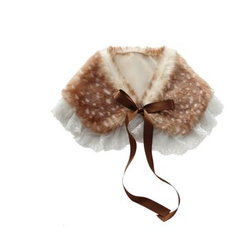 Generic Women Brown Deer Print Faux Fur Shorts,Y2K Casual Fuzzy Animal Print Shorts,Winter Sexy Deer Prints Fuzzy Cap Set Accessories (Collar)