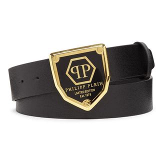 Philipp Plein Homme, Accessoires, Noir, Taille: 85 CM Leather Belt Hexagon