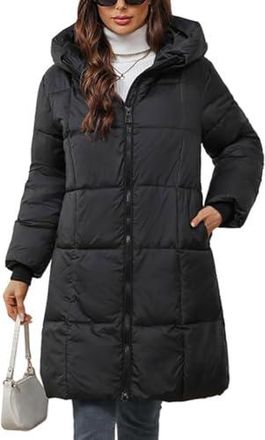 ORANDESIGNE Manteau Long Femme Hiver Veste Matelass&eacute;e Chaude Doudoune Longue Manteau &agrave; Capuche Grande Taille A Noir XL