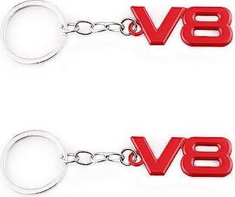 Generic Lot de 2 porte-cl&eacute;s V8 pour voiture - D&eacute;coration - Badge V8 - Embl&egrave;me autocollant, Rouge, taille unique