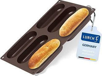 Lurch 85082 FlexiForm Hotdog Buns 6-Fach / Backform für 6 Hot Dog Brötchen aus 100% BPA-freiem Platin Silikon, Braun, 3 x 30 x 17 cm
