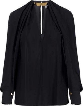 Elisabetta Franchi Femme, Blouses et Chemises, Noir, Taille: 42 FR Blouse en Georgette de Viscose avec D&eacute;tail Bijou