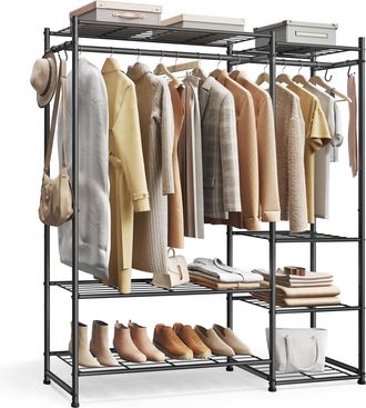 Songmics Kleiderst&auml;nder, offener Kleiderschrank, Garderobenst&auml;nder mit 7 Ablagen, 2 Kleiderstangen, 4 S-Haken, Metallrahmenm, f&uuml;r Schlafzimmer, Wohnzimmer, Ein