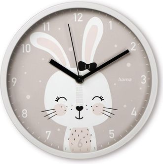 Hama Kinder Wanduhr (ohne Tickgeräusche, analoge Quarzuhr geräuscharm, Ø 25cm, Kindermotiv, für Kinderzimmer, Design Hase, mit Stunden-, Minuten- und Sekun