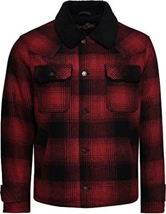 Superdry Manteaux en Laine A6 Wool Coat, Rouge (Merchant Rhubarb Red Check), L Homme