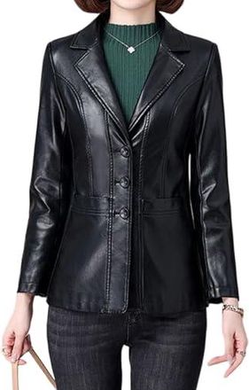 Generic Blazer de moto en similicuir pour femme - Style d&eacute;contract&eacute; - Ouverture sur le devant - Veste mi-longue - Printemps - Tendance - Poches, Noir, 4XL