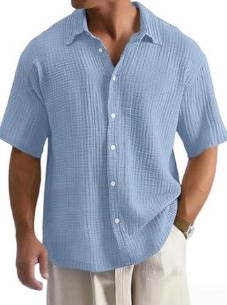 Generic Ovalyf Chemise en tricot textur&eacute; pour homme Style d&eacute;contract&eacute;, bleu clair, 3XL