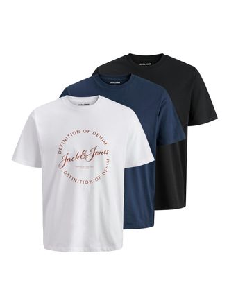 Jack & Jones T-Shirt JACK & JONES JJGRAYSON TEE SS CREW NECK 3PK MP, Herren, Gr. XS, bunt (hellwei&szlig; pack:hellwei&szlig;, schwarz, navy blazer), Jersey, Obermaterial: 100