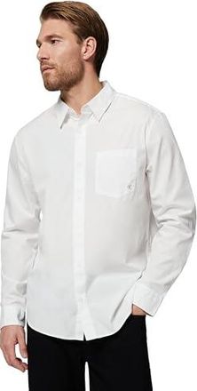 Calvin Klein T-Shirt Manches Longues Homme Poplin Classic en Coton, Blanc (Brilliant White), XL