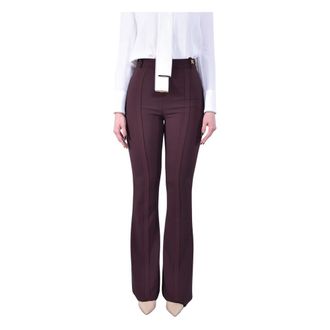 Elisabetta Franchi Femme, Pantalons, Brun, Taille: 42 FR Pantalon &Eacute;vas&eacute; en Cr&ecirc;pe Stretch Double