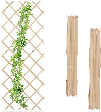 Relaxdays Rankgitter ausziehbar, 3er Set, 180x90 cm, Holz, Rankhilfe Kletterpflanzen, Holzgitter Wand, Spalier, Natur