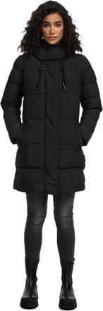 Marikoo Damen Winterjacke (XS-6XL) - Wasserabweisend, teils mit Fleece, hochstehender Kragen, Steppjacke mit Kapuze, Warme Jacke Frauen - N008 (3XL, Schwarz)