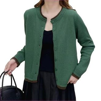 Generic Cardigan cor&eacute;en tricot&eacute; &agrave; col rond pour femme avec manches longues et boutons doux, vert, Taille XL