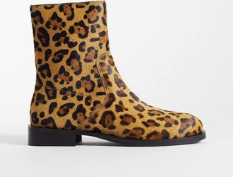 Asos Alma bottines plates en cuir v&eacute;ritable avec poils, imprim&eacute; l&eacute;opard-Multi