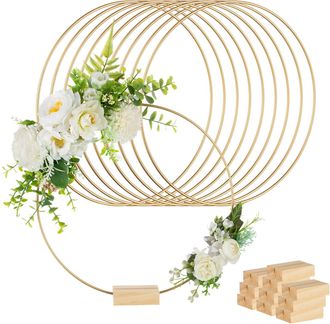 Nuptio Metallringe Zum Basteln Blumenkränze Gold: 10 Stück 30cm Draht Reif Mittelstücke mit Ständer Dekoring Kranz Makramee Runden Kleine Hoop Reifen für Han