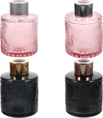 NUOBESTY Sewroro 4 St&uuml;ck Aromatherapie Glasbeh&auml;lter mit Pr&auml;gung Duftflaschen f&uuml;r &Auml;therische &Ouml;le Gro&szlig;e &Ouml;ffnung Dekorative Parf&uuml;mflaschen f&uuml;r Schlafzimmer und Wo