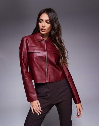 River Island Bomber court en PU - Bordeaux-Rouge