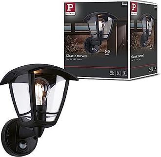 Paulmann 94647 lumin. extérieur applique Classic Curved détecteur mouvement IP44 carré max. 12W Noir lumin. extérieur plastique Lumin. jardin E27