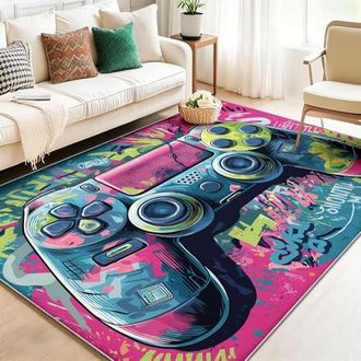 Generic Tapis de Salon Chambre Salle &agrave; Manger Adulte Bureau Design Gribouillages De Dessin Anim&eacute; Manette De Jeu Poil Court Doux Moelleux 120 x 180 cm, Color&eacute;