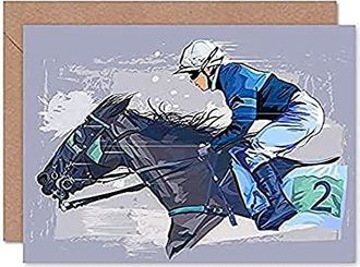 Fine Art Prints Grußkarte mit Pferd- und Jockey-Motiv, mit Umschlag, Blau