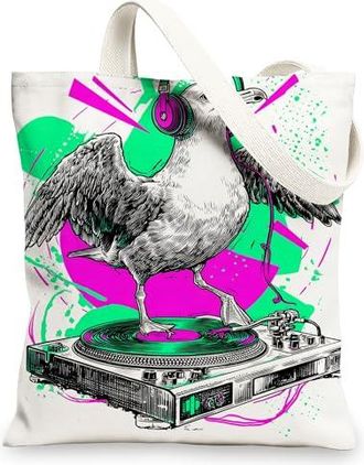 Generic Sacs fourre-tout en toile motif mouette côtière, sacs de courses réutilisables avec motif doiseaux colorés, amusants artistiques, légers et lavables, 