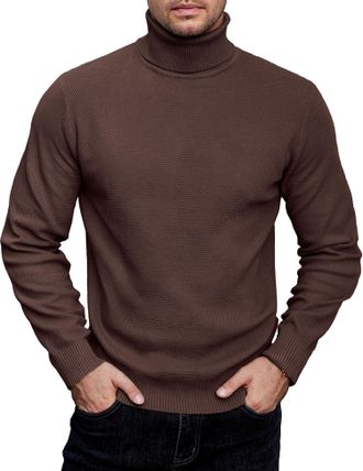 Coofandy Rollkragenpullover Herren Strickpullover Langarm Herrenpullover Rollkragen Pullover Winterpullover Turtleneck Arbeitspullover Braun M
