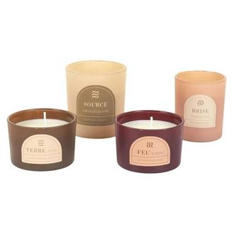 The Home Deco Factory BO0039 Coffret de 4 Bougies Parfum&eacute;es - Senteurs Figue, Pivoine, Brume des Bois, Bois &Eacute;pic&eacute; - Design Moderne - Ambiance Cocooning - Beige et Marron - 