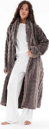 Loungeable Fleece - Robe de chambre mi-longue en polaire avec col ch&acirc;le - Moka-Brown