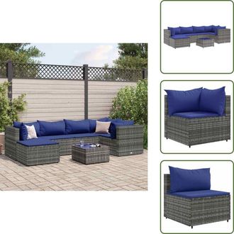 vidaXL 7-tlg. Garten-Lounge-Set mit Kissen Grau Poly Rattan - Gartenlounge Set - Lounge M&ouml;bel - Outdoor M&ouml;bel - Rattan Gartenm&ouml;bel - PE-Rattan
