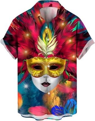 Generic Costume de carnaval pour homme - Chemise &agrave; manches courtes - Chemise de loisirs tendance - Coupe ajust&eacute;e - Chemise de vacances boutonn&eacute;e - V&ecirc;tement de