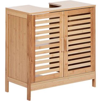 Beliani Beliani - Meuble de lavabo en bambou 60x30x60 cm - 2 &eacute;tag&egrave;res avec portes - Style boho en bois clair - Rangement salle de bain moderne