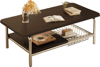 Generic Stubentisch mit Stauraum Retro Kunstholzplatte Doppelte Ablagefläche Couchtisch mit Verstellbaren Fußpolstern Edelstahlgestell Wohnzimmertische für Wo