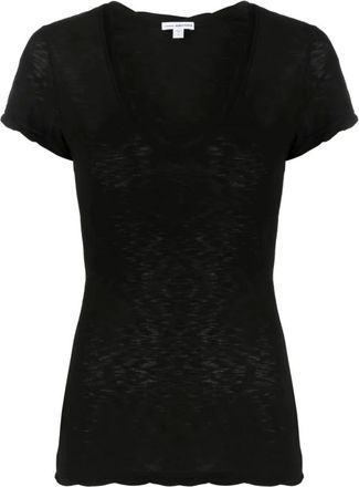 James Perse Femme, Tops, Noir, Taille: 34 FR Sheer Slub Casual V Neck