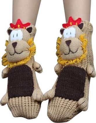 Generic Chaussettes de sol antid&eacute;rapantes en laine pour femme Motif dessin anim&eacute;, kaki, A