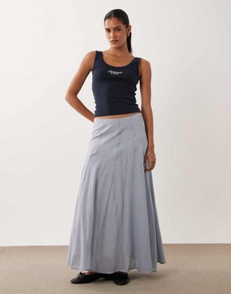 Abercrombie & Fitch Jupe mi-longue fluide &agrave; petits carreaux - Bleu
