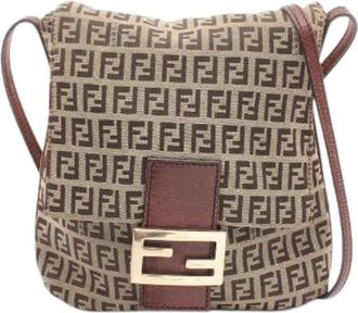 Fendi Pre-owned Zucchino Canvas Leather Shoulder Bag - Femme - Pre-owned - Brun - Taille: ONE Size